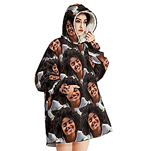 Custom Wearable Blanket Hoodie for Women/Men, Personalized Super Cozy and Big Blanket Sweatshirt, Design Your Own Photo Face Allover Print, Oversized Funny Hooded Blanket with Hood