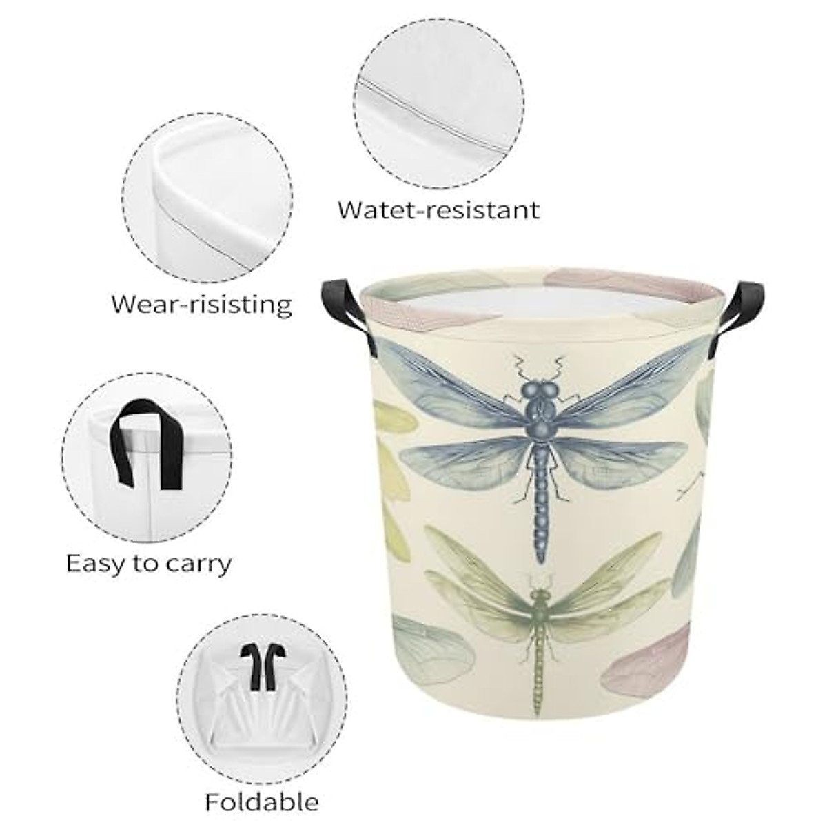 Laundry Hamper Dragonfly Drawing Freestanding Laundry Basket Thickened Waterproof Collapsible Clothes Hamper Storage for Clothes Toys Dorm And Family