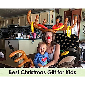 DS. DISTINCTIVE STYLE Inflatable Reindeer Antler Christmas Party Game Hat Antler Ring Toss Game for Xmas Holiday Party Supplies Favors (2 Antlers 12 Rings)