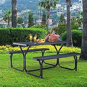 ECOTOUGE 5 FT Portable Picnic Table Benches Set for Outdoor, Heavy Duty Camping Picnic Tables, Weather Resistant, Suitable Patio, Garden for Adult(Black)