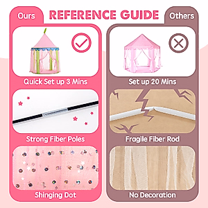 Tiny Land Princess-Tent with Star Lights & Carry Case, Pop Up Play-Tent, Princess Castle Indoor Playhouse, Foldable Kids Play Tent Outdoor, Toddler-Tent for Girls