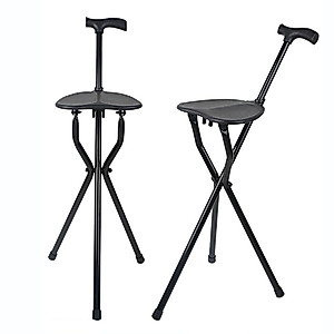 Folding Walking Stick Seat, Aluminium Cane Chair with Ergonomic Handle, Lightweight Non-Slip Crutch Stool for Elderly Seniors and Disabled 220 Lbs Capacity