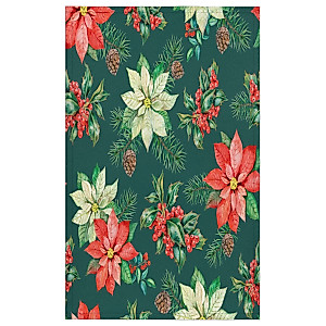 Christmas Red White Poinsettia Flowers Kitchen Towels and Dishcloths Set of 4-17.7" x 28.3" Absorbent Dish Towels with Hanging Loop Hand Towel for Farmhouse Bar Towels & Tea Towels