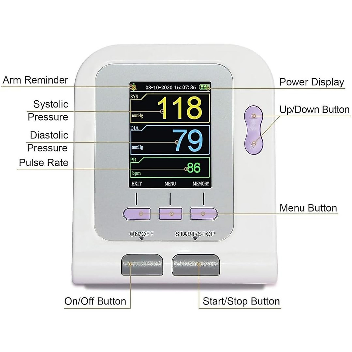 CONTEC-08A Blood Pressure Monitor-Automatic Digital BP Machine with 3 Sizes Cuff for Home Use,Large LCD Display,for 3 User 3x100 Memory