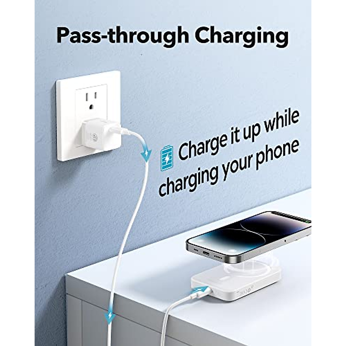 Baseus Magnetic Power Bank Battery Pack 6000mAh Wireless Portable Charger PD 20W with USB-C Cable, for MagSafe, for iPhone 14/13/12 Series, White