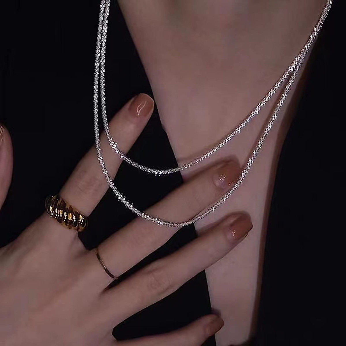 Feskive Layered Necklaces for Women Silver Plated Dainty Snake Twist Rope Delicate Layered Necklace Different Length Choker Necklaces Silver Jewelry for Women