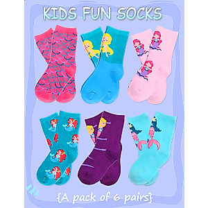 Anlisim Girls Fashion Cotton Crew Cute Mermaid Shorty Socks 6 Pack (Mermaid, 5-8 Years Old)