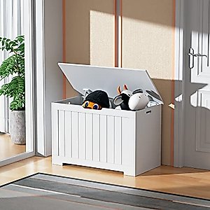 ZENY Lift Top Storage Cabinet Bench, Wooden Toy Chest Toddler Room Organizer Bin with 2 Safety Hinges (White)