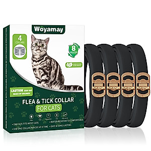 4 Pack Flea Collar for Cats, Cat Flea and Tick Treatment, 8 Months Protection Flea and Tick Prevention for Cats, Waterproof Cat Flea Collar, Adjustable Cat Flea and Tick Collar for Cats Kittens, Black