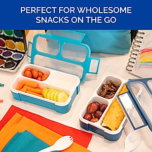 MINI Bento-Box Lunch and Snack Boxes Set of 2 | Small Leakproof Portion Containers For Kids Boys Girls Toddlers Adults | BPA Free for School Pre-School Daycare Travel Keto | Navy & Blue