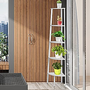 BIGTREE 5-Tier Corner Ladder Shelf Shelving Unit 62.32” Tall Corner Bookcase Storage Display Organizer Storage Stand Multipurpose Bookshelf and Plant Stand for Home Office(White)