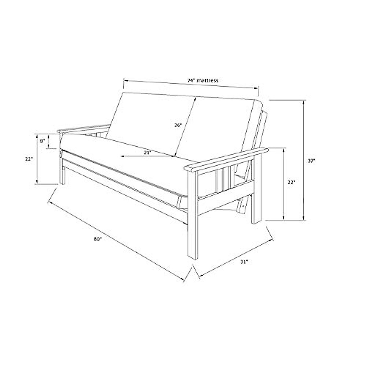 Kodiak Furniture Monterey Futon with Linen Fabric Mattress in Butternut/Gray