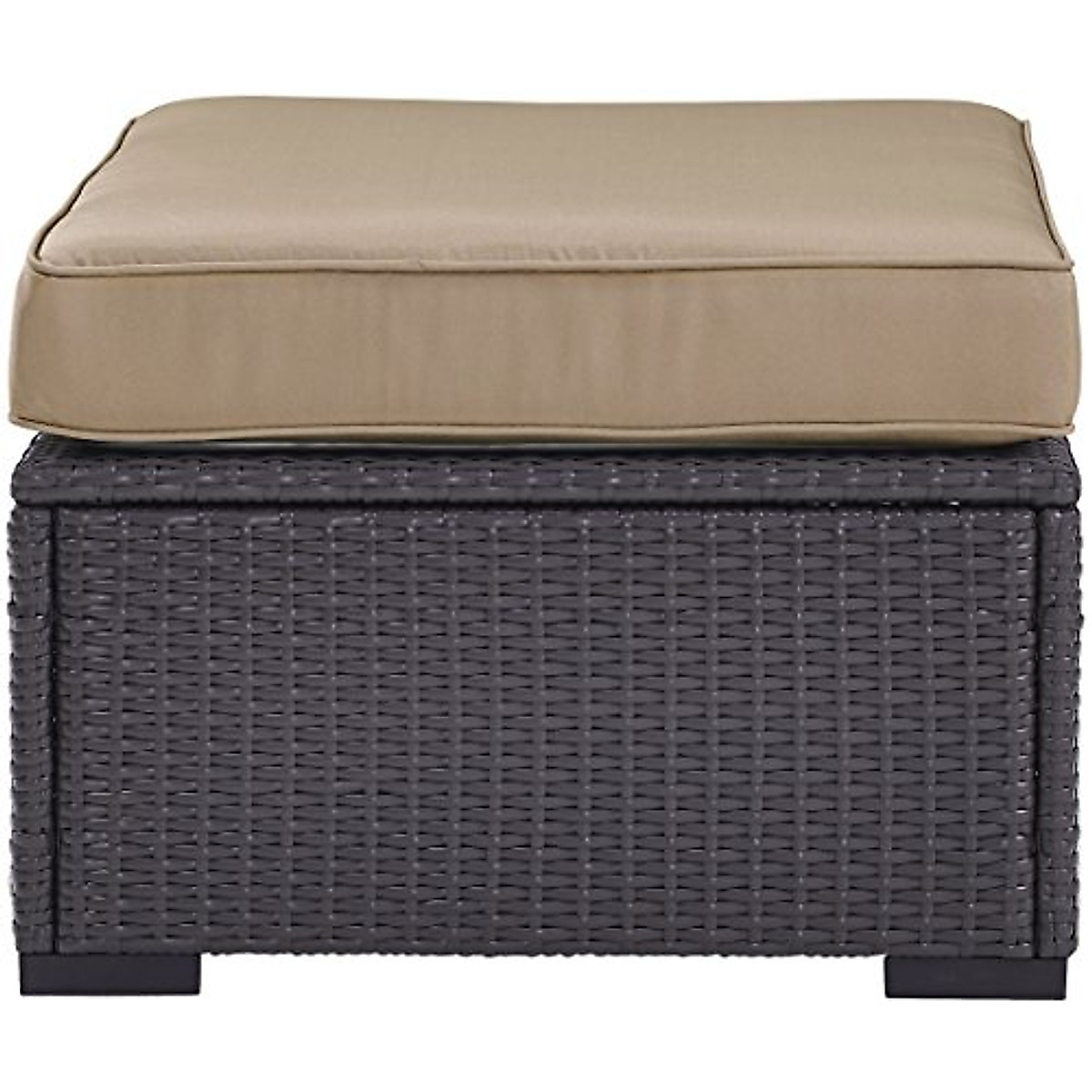 Crosley Furniture Biscayne Wicker Outdoor Ottoman Foot Rest for Patio, Deck, Porch, Brown with Mocha Cushions