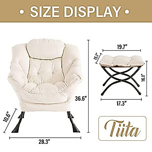 Tiita Lazy Chair with Ottoman, Modern Large Accent Lounge Chair, Leisure Sofa Armchair with Ottoman, Reading Chair with Footrest for Bedroom, Living Room, Dorm Rooms, Garden and Courtyard