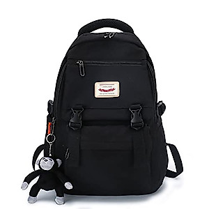 JARKJARD Cute Aesthetic Backpack for Girls Kawaii Backpack for School College Backpack Large Capacity Bookbags for Girls Women Students Casual Travel Daypacks(Black)