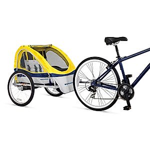 Schwinn Echo Child Bike Trailer, Max of 2 Children with Total Weight of 80 lbs., Canopy, 20-Inch Air-Filled Tires, Yellow/Grey