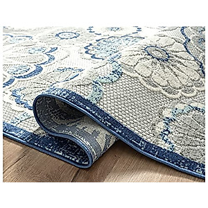 Abani Contemporary Design 4' x 6' Blue & Grey Floral Area Rug Rugs - Unique Non-Shed Modern Flower Print Indoor/Outdoor Rug
