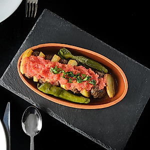 CRYSTALIA Handmade Clay Cooking Pan, Roaster Natural Ceramic Pan for Sausage Fish, Turkish Terracotta Bowl, Glazed Interior Clay Food Serving Dish