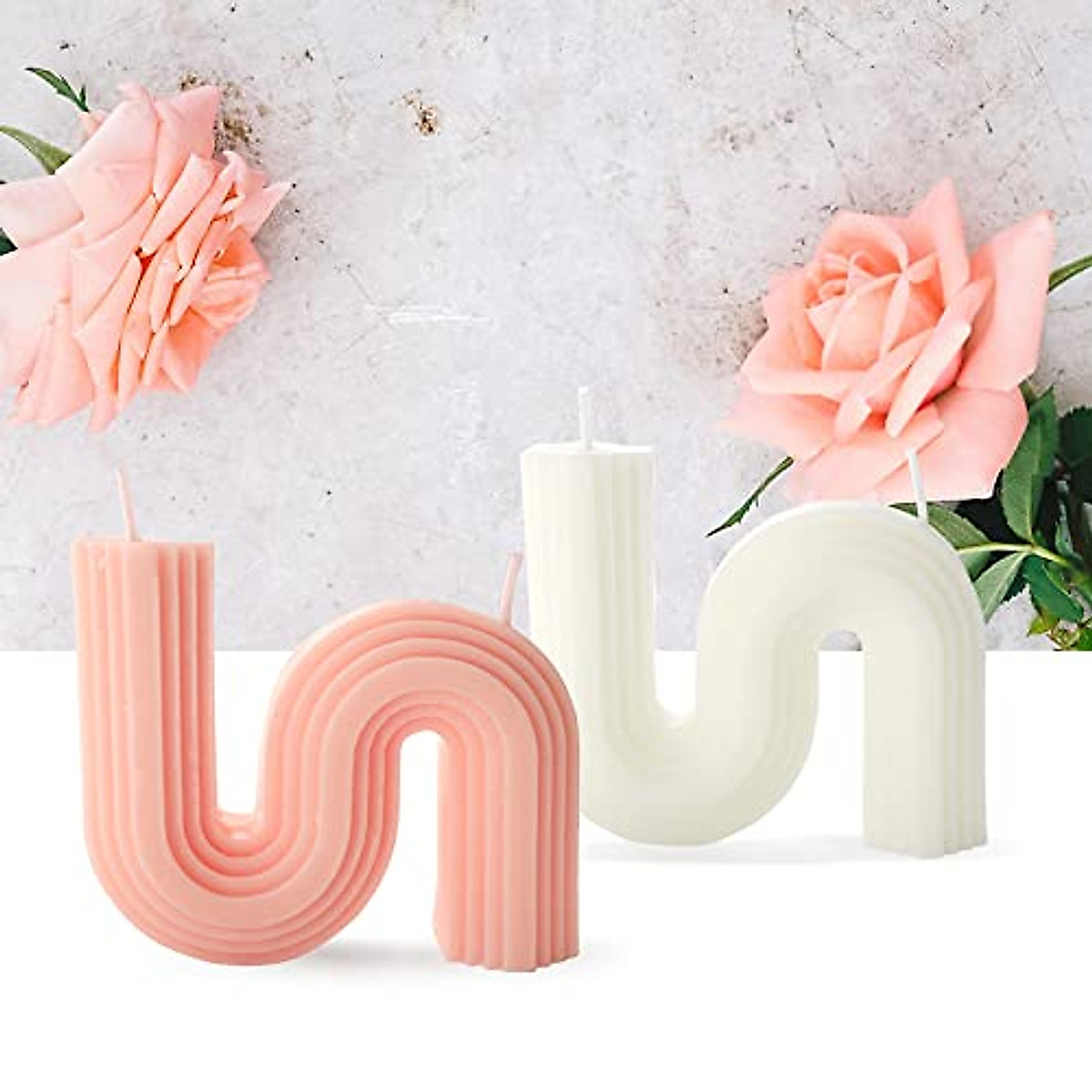 Decorative Candles Aesthetic Cool S Shaped Scented Twisted Candles White Pink Soy Wax Candles for Home Office Trendy Room Bookshelf Wall Shelves Minimalist Decor Candles (2 Pack)