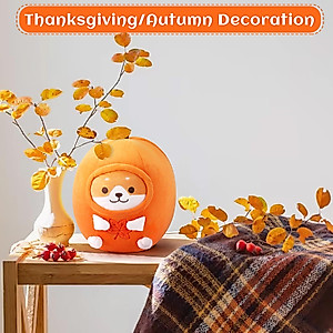 Fortuning's JDS Shiba Inu Pumpkin Plush, 12" Pumpkin Corgi Dog Stuffed Animal Plushies with Autumn Leaf Decor, Kawaii Birthday Gift for Boys Girls Kids Plush Toy Pillow