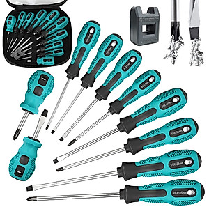 VHEONET Magnetic Screwdriver Set 10 PCS,5 Phillips and 5 Flat Head Precision Screwdriver,Professional Cushion Grip and Non-Slip for Repair Home Improvement Craft,Green