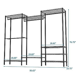Golpart Freestanding Garment Rack Portable Closet Clothes Racks for Hanging Clothes, Heavy Duty Metal Adjustable Clothing Rack with 4 Hanging Rod & 8 Shelve, Stand Wardrobe Closet, Max Load 800LBS
