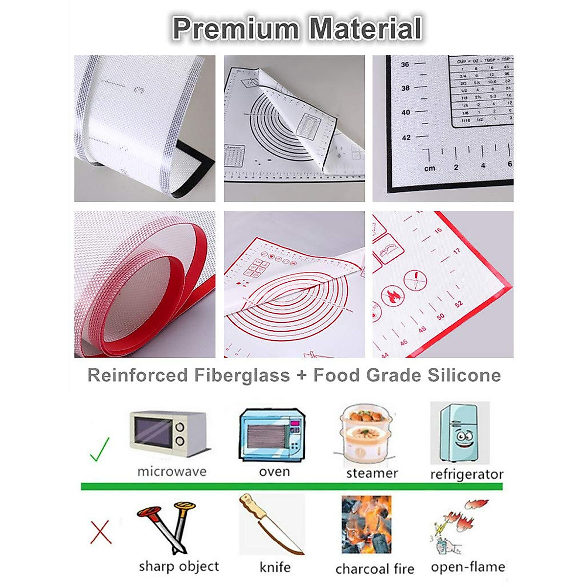KeepingcooX Extra Large Silicone Pastry Mat Set, Baking Mat with Measurements(60×50cm), Chef Special, Non Stick, Non Slip, 3 Pastry Dough Cutter Scrapers as Gift
