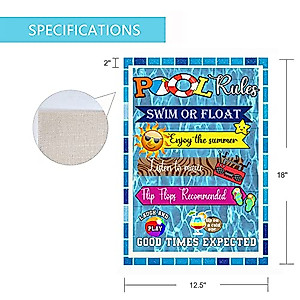 Pool Rules Signs Summer Garden Flag Double Sided Swim Or Float Burlap Yard Flag, Seasonal Outdoor Farmhouse Rustic Yard Home Decoration 12.5 x 18 Inch