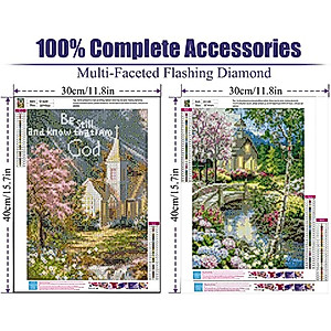Clendo 2 Pack Jesus Diamond Art Painting Kits for Adults, DIY Be Still God House Full Drill Diamond Painting Art Kits for Beginners, Gem Diamond Dots Painting Kits for Wall Home Decor 11.8X15.7inch