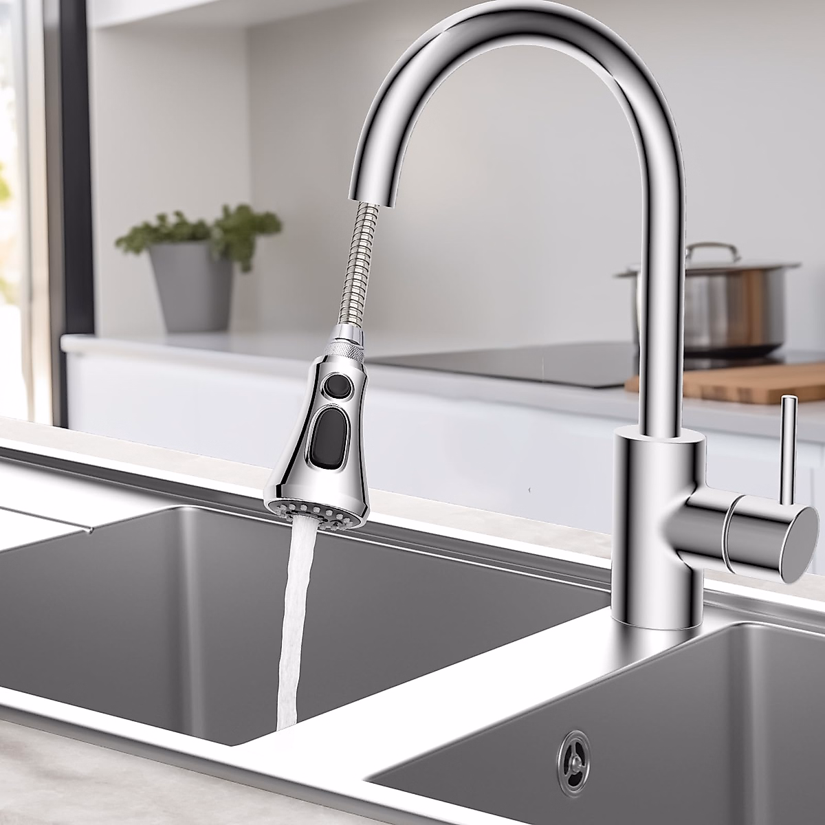 46174000 Grohe Kitchen Faucet Hose Replacement, 59 Inches StarLight Chrome Finish, Ladylux Metalflex Hose For Grohe K4 K7, Bridge and Ladylux Cafe, Alira Sink Faucet