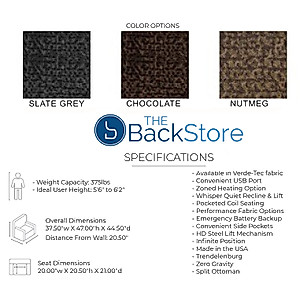 Windermere Burton NM1650 Power Lift Chair Recliner Infinite Position with Trendelenburg by Mega Motion - NutMeg