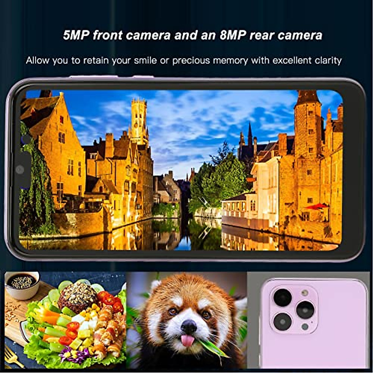 Unlocked Cell Phone, IP14 Pro Smartphone, 4GB 32GB ROM,6.1inch Face Recognition Mobile Phone, Dual Card Dual Standby, Cellphone for Android 10.1 (Purpl)