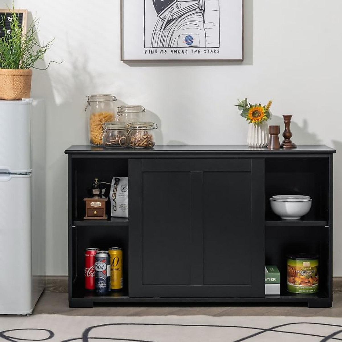Safeplus 42" Compact Buffet Sideboard with Sliding Wooden Doors and Adjustable Shelf