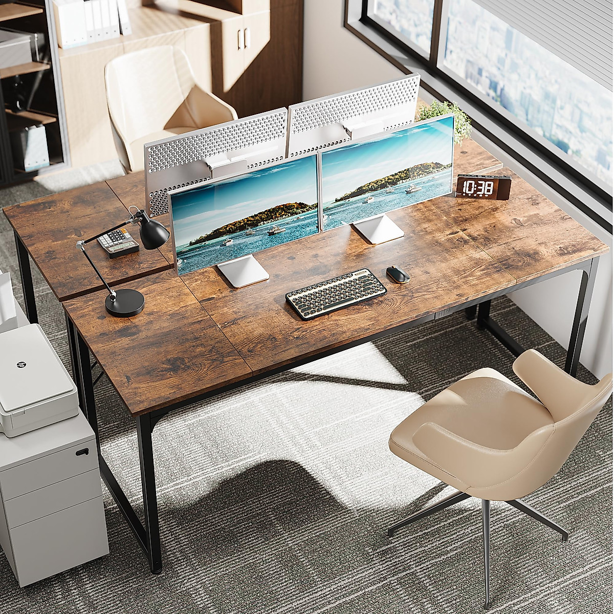 Huuger Computer Desk, 70 Inch Office Desk, Gaming Desk with Storage, Writing Desk Work Desk for Home Office, Study, Long Simple Desk, Large Legroom, Metal Frame, Rustic Brown