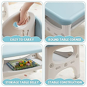 DOREROOM Kids Table and Chair Set, Plastic Children Activity Table with 2 Seats, Toddler Table and Chair Set for Reading, Drawing, Snack Time, Arts Crafts, Preschool, Gift for Boys Girls, Blue