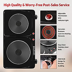 Hot Plate for Cooking, Vayepro 1800W Portable Electric Stove,Double Electric Burner for Cooking,UL listed,Cooktop for Dorm Office Home Camp, Compatible with All Cookware