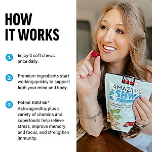 Force Factor Amazing Ashwa for Stress Relief, Memory, Focus, and Immune Support Health, Ashwaganda Supplement with KSM-66 Ashwagandha for Stress, 60 Soft Chews