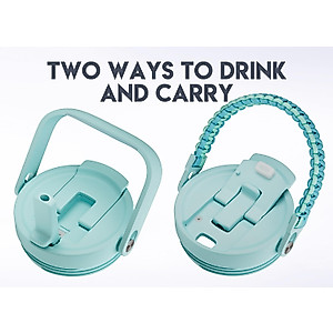 Meoky 40 oz Tumbler with Handle and Straw, Insulated Water Bottle, Stainless Steel Travel Mug, Keeps Cold for 34 Hours, 100% Leak Proof, Fits in Car Cup Holder (Blue Flamingo)