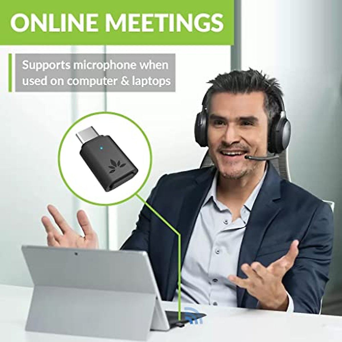 Avantree C81 USB-C Bluetooth Audio Adapter for PS5 - Connect Headphones Wirelessly with aptX Low Latency Support and Included Mini Mic