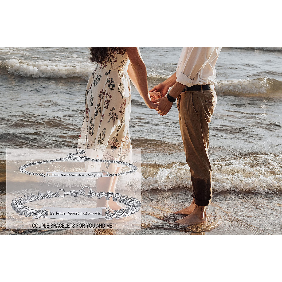 XUANPAI Couples Bracelets for Him and Her,Personalized Stainless Steel Curb Chain Bracelets,Custom Matching Bracelets for Couples Birthday Valentine's Day Christmas Gift for Women Men (Style02)