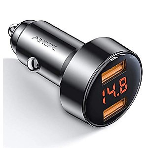 AINOPE Car Charger Adapter, Dual QC3.0 Port 6A/36W Fast USB Car Charger All Metal Cigarette Lighter USB Charger Voltage Display Compatible with 11/11 pro/XR/X/XS/8, Galaxy Note 8/S9/S10+/S8-Black