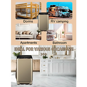 KRIB BLING Full Automatic Washing Machine 25lbs Compact Portable Washing Machine with LED Display, Drain Dump, 10 Wash Programs and 8 Water Levels Ideal for Dorms, Apartments, RV, Gold