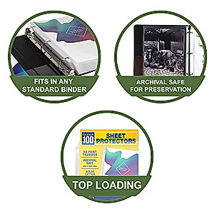Samsill 100 Sheet Protectors, Standard Weight Clear Page Protectors for 3 Ring Binder, 1.97 MIL Thick Top Loading Document Protectors, Holds 10+ Sheets, Archival Safe/Acid Free, Box of 100