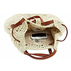 CLARA Women Summer Beach Bag Straw Weave Bucket Bag Drawstring Shoulder Bag Tote Bag Handbag Purse(Beige)