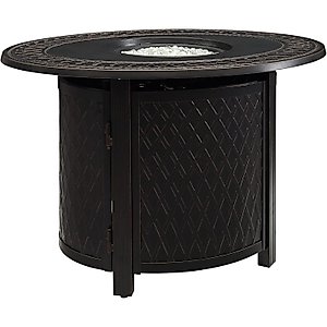 Fire Sense 63698 James Woven Aluminum Convertible Gas Fire Pit Table 37,000 BTU Outdoor Multi-Functional with Fire Bowl Lid, Nylon Weather Cover & Clear Fire Glass - Bronze Finish - Oval - 40"