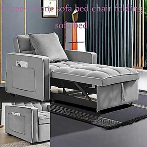 HomJoones Modern Convertible Futon Folding Sofa Bed, 3-in-1 Multi-Functional Sleeper Velvet Chair Bed, Adjustable Backrest into a Sofa Recliner for Living Room Bedroom Apartment Small Space (Grey)