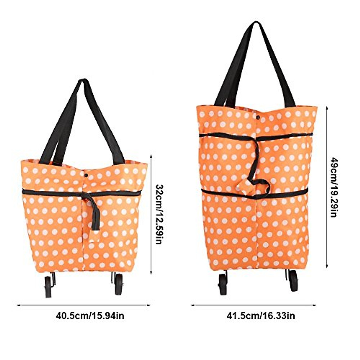 Shopping Bag, Oxford Cloth Reusable Shopping Bags with Wheel Rolling Dual-Purpose Foldable Grocery Bags for Shopping.(12-Orange)