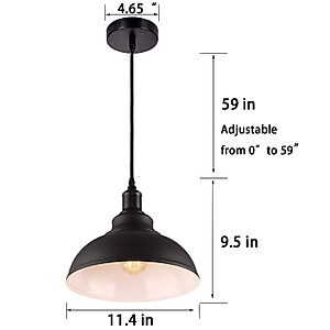 Black Dome Pendant Light Pendant Lights Fixtures Metal Hanging Ceiling Light Industrial Light Fixtures Farmhouse Pendant Light Industrial Light Fixture For Kitchen Island, Dining Room, Foyer (3 pack)