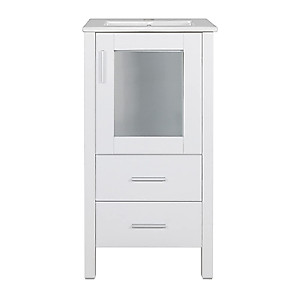 UEV 16" Modern Bathroom Vanity Set, Small Bathroom Vanity with Ceramic Basin, with One Door and Two Drawers, Minimalist Bathroom Vanity (Without Faucet)