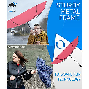 Rain-Mate Compact Travel Stick Umbrella - Pocket Portable Folding Windproof Mini Umbrella - Auto Open and Close Button and 9 Rib Reinforced Canopy